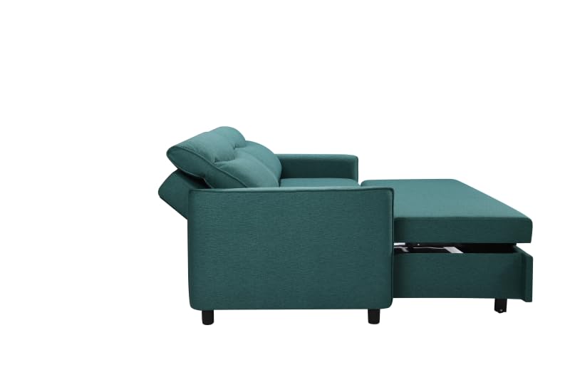 FULife 3 in 1 Convertible Pull Out Sleeper Sofa Bed Backrest,Upholstered 2-Seat Loveseat Futon Sofá,Multi-Functional Adjustable Single Chair,Lounge Recliner Couches for Living Room, Green 74.41" w