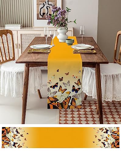 Lsrtoss Orange Ombre Table Runner 72 Inches Long Farmhouse Dress Scarves, Orange Brown Butterfly Modern Abstract Art Dining Tablerunner for Coffee Table/Kitchen Island/Party Décor, 13" x 72"