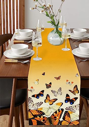 Lsrtoss Orange Ombre Table Runner 72 Inches Long Farmhouse Dress Scarves, Orange Brown Butterfly Modern Abstract Art Dining Tablerunner for Coffee Table/Kitchen Island/Party Décor, 13" x 72"