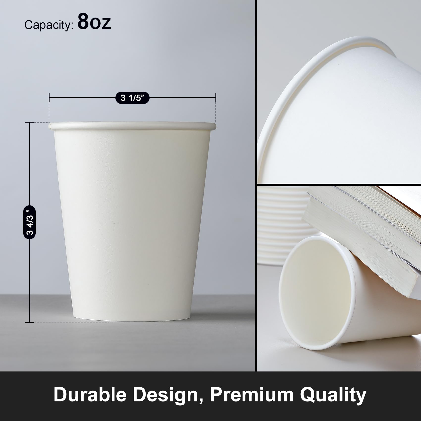 AOZITA 120 Pack 8 oz Paper Cups, Coffee Cups, White Paper Hot/Cold Disposable Beverage Drinking Cup for Water, Juice, Coffee, Tea