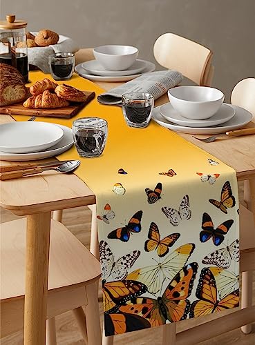 Lsrtoss Orange Ombre Table Runner 72 Inches Long Farmhouse Dress Scarves, Orange Brown Butterfly Modern Abstract Art Dining Tablerunner for Coffee Table/Kitchen Island/Party Décor, 13" x 72"