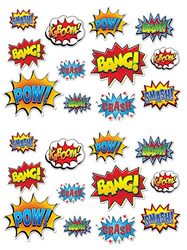 Beistle Hero Action Sign Cut Outs 24 Piece Comic Decorations Birthday Party Supplies 6” – 12.5”, Multicolored