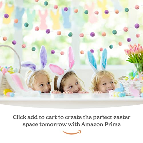 Easter Pom Pom Garlands (2 x 120 Inches - 40 Balls Each, 25mm Diameter) Colorful Pom Ball Decoration Strings with Pastel Rainbow Effect (4