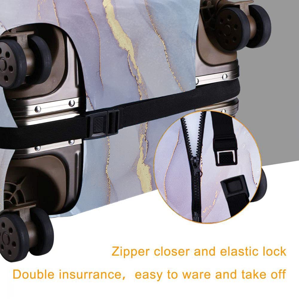 Wondertify Waves And Golden Swirls Travel Suitcase Protector Alcohol Ink Grey Elastic Washable Luggage Cover With Concealed Zipper Fits 29-32 Inch Gold Splash White Transparent