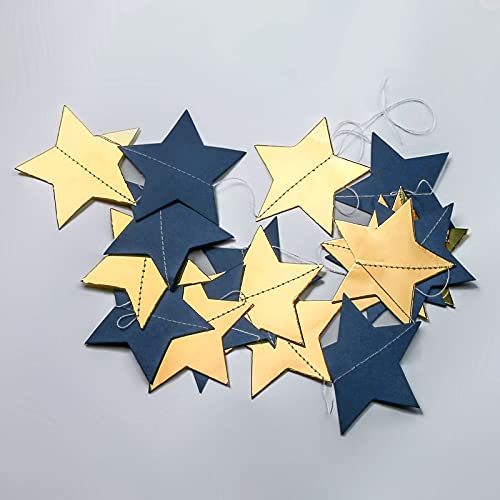 Mefuny 30 Feet Navy Blue Gold Party Decorations Paper Star Garlands Star String for Bachelorette Engagement Wedding Party Supplies Baby Shower Decorations (4pcs)