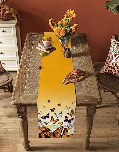 Lsrtoss Orange Ombre Table Runner 72 Inches Long Farmhouse Dress Scarves, Orange Brown Butterfly Modern Abstract Art Dining Tablerunner for Coffee Table/Kitchen Island/Party Décor, 13" x 72"