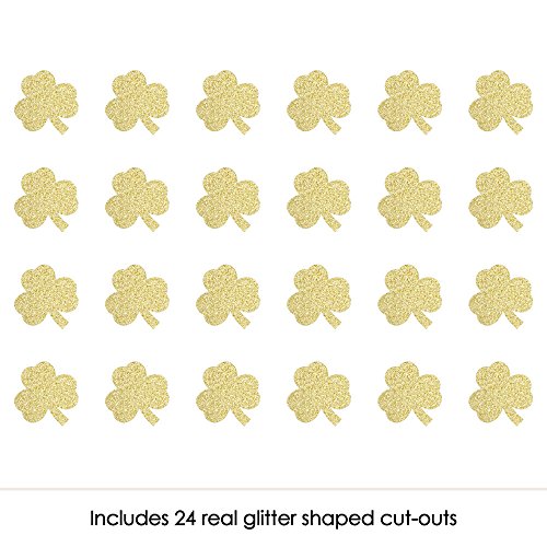 Gold Glitter Shamrocks - No-Mess Real Gold Glitter Cut-Outs - St. Patrick's Day Party Confetti - Set of 24