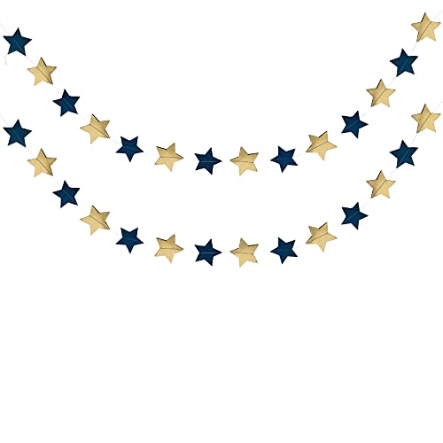 Mefuny 30 Feet Navy Blue Gold Party Decorations Paper Star Garlands Star String for Bachelorette Engagement Wedding Party Supplies Baby Shower Decorations (4pcs)