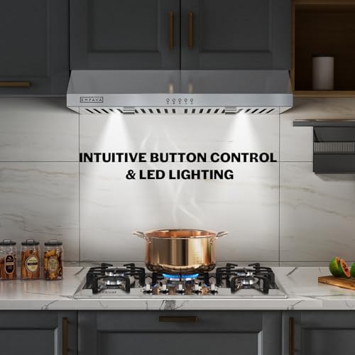 Empava Ductless Under Cabinet Range Hood 36 Inch, Convertible Ducted (Rear/Top Vent), 300 CFM, Push Button Plug in, Stainless Steel