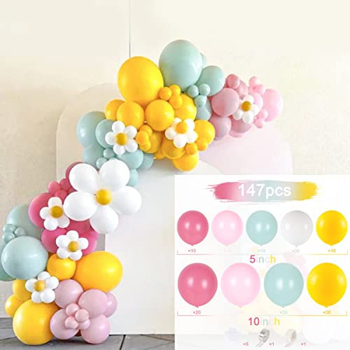 DIY Daisy Balloon Garland,147PCS Daisy Balloon Arch Kit, Retro Hippie Boho Macaron Pastel Balloons Garland for Baby Shower Bridal Wedding Daisy Birthday Party Decorations