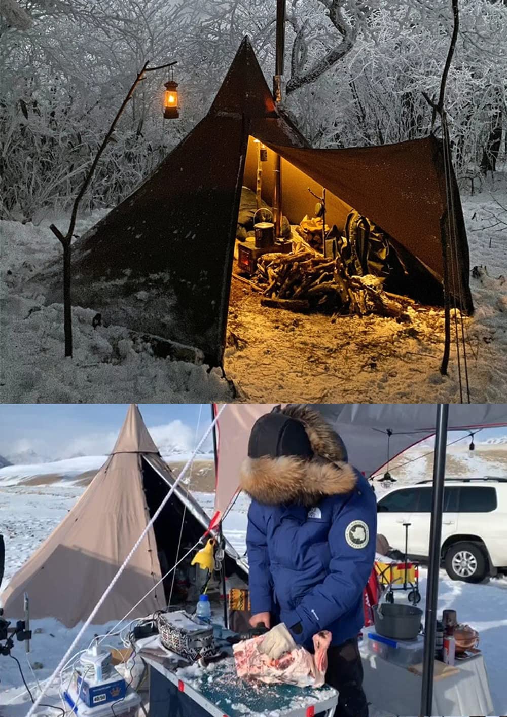 WINTENT 4 Season Teepee Tent with Stove Jack for Camping Hiking, Height 7.8FT/240CM (Brown, with Full Mesh Tent)