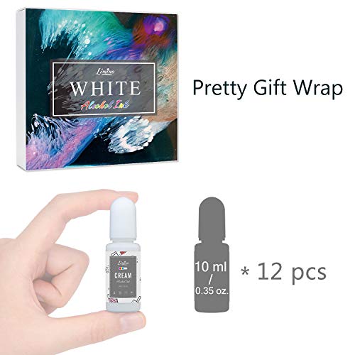 White Alcohol Ink Set - 12 x 10ml 2 Kinds of White Alcohol Based Inks for Epoxy Resin Painting, Resin Petri Dish Making - Concentrated White Alcohol Dye for Resin Art, Coaster, Yupo, Tumbler Making
