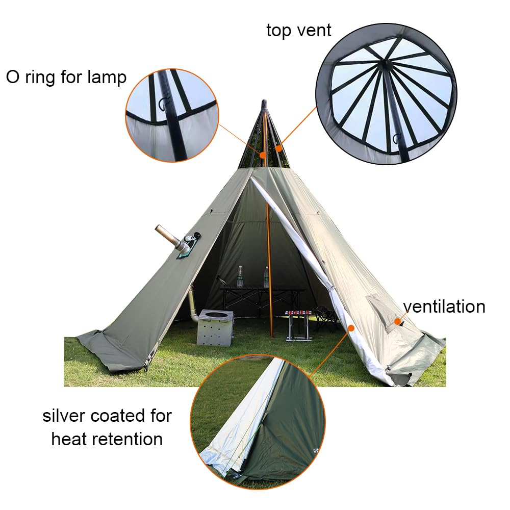 WINTENT 4 Season Teepee Tent with Stove Jack for Camping Hiking, Height 7.8FT/240CM (Brown, with Full Mesh Tent)