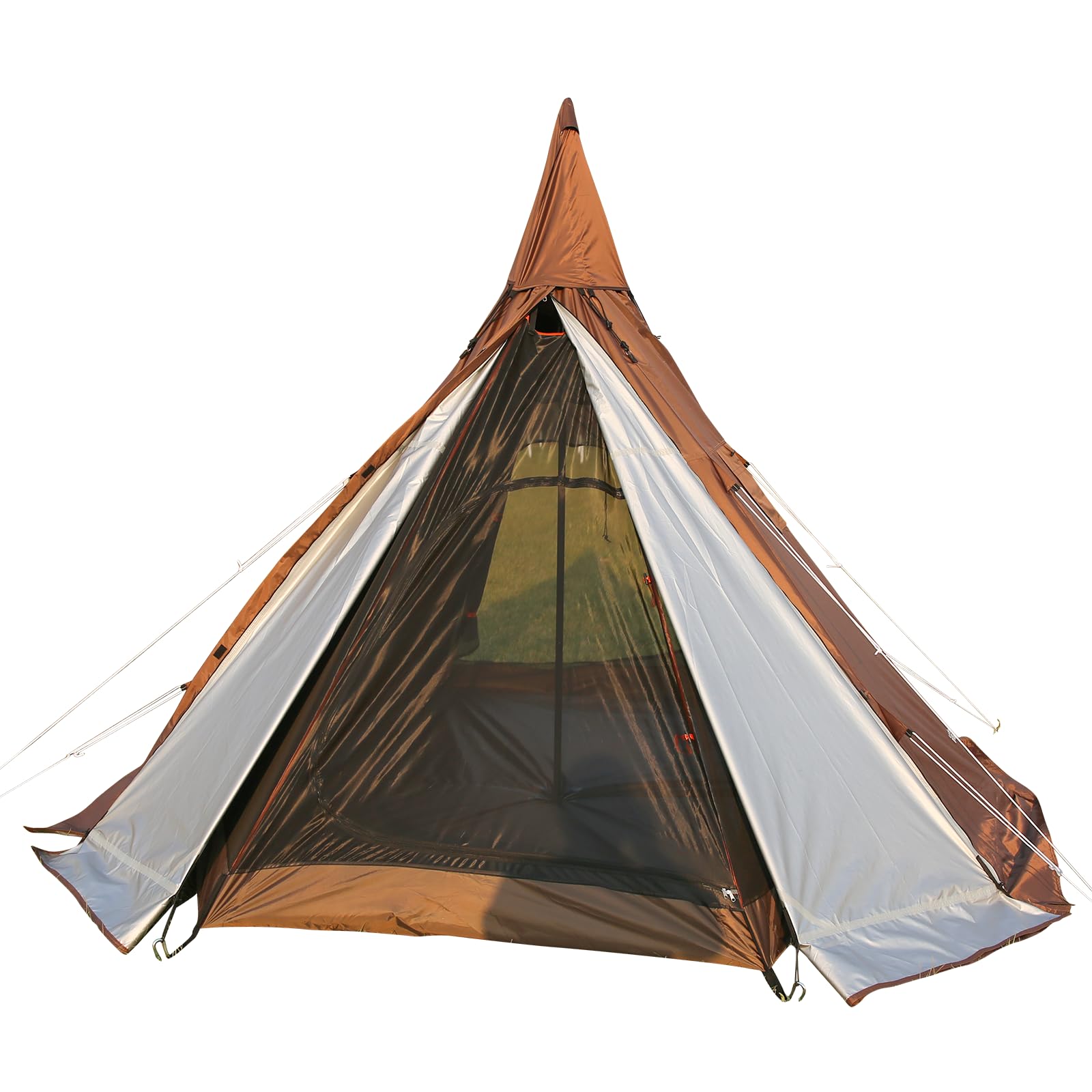 WINTENT 4 Season Teepee Tent with Stove Jack for Camping Hiking, Height 7.8FT/240CM (Brown, with Full Mesh Tent)