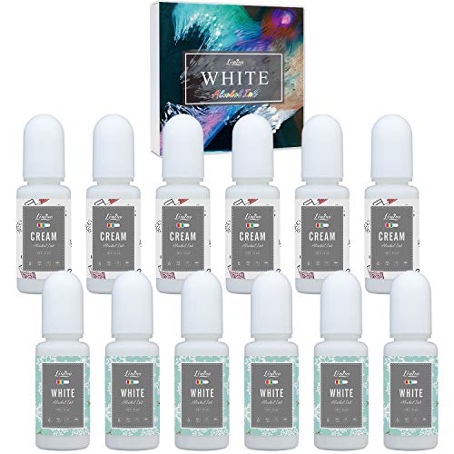 White Alcohol Ink Set - 12 x 10ml 2 Kinds of White Alcohol Based Inks for Epoxy Resin Painting, Resin Petri Dish Making - Concentrated White Alcohol Dye for Resin Art, Coaster, Yupo, Tumbler Making