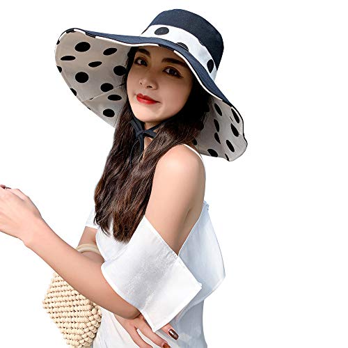 Ayliss Women's Wide Birm Sun Hat Foldable Floppy Hat Reversible Summer Beach Roll up Cap Sun Hat Packable UV Protection (Black)