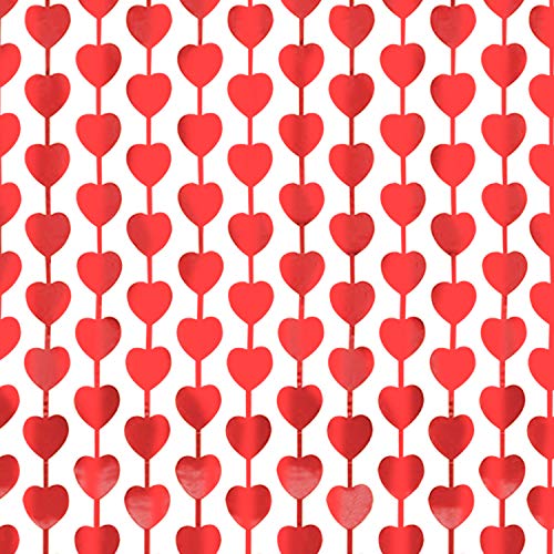 Mosoan 2 Pieces Red Heart Foil Fringe Curtains - 3.3 FT x 6.6 FT Red Heart Streamer for Valentines Party Decorations - Red Fringe Backdrop for Valentines Decor Birthday Wedding Baby Shower
