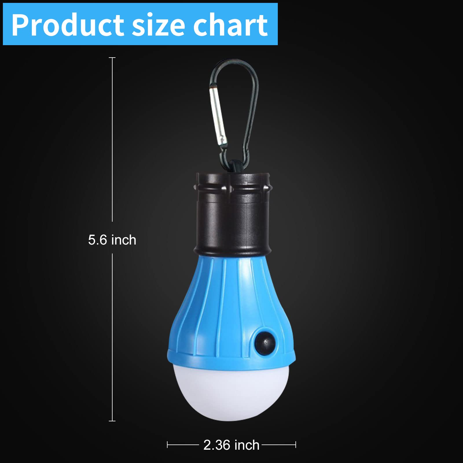 LED Camping Tent Lantern, Portable Outdoor Waterproof Emergency Light Bulb, Battery Powered with Clip Hook, Super Bright, for Hiking, Party,Camping, Fishing, Power Failure (=4 Packs, Multi-Color)