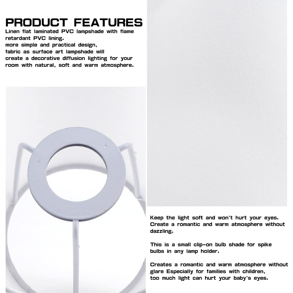 2pcs Small Lamp Shade Linen Fabric Clip On Bulb Lampshade Barrel Cloth Lamp Cover Replacement Linen Lampshade for Bedroom, Bedside Table Lamp, Wall Lamp(White)
