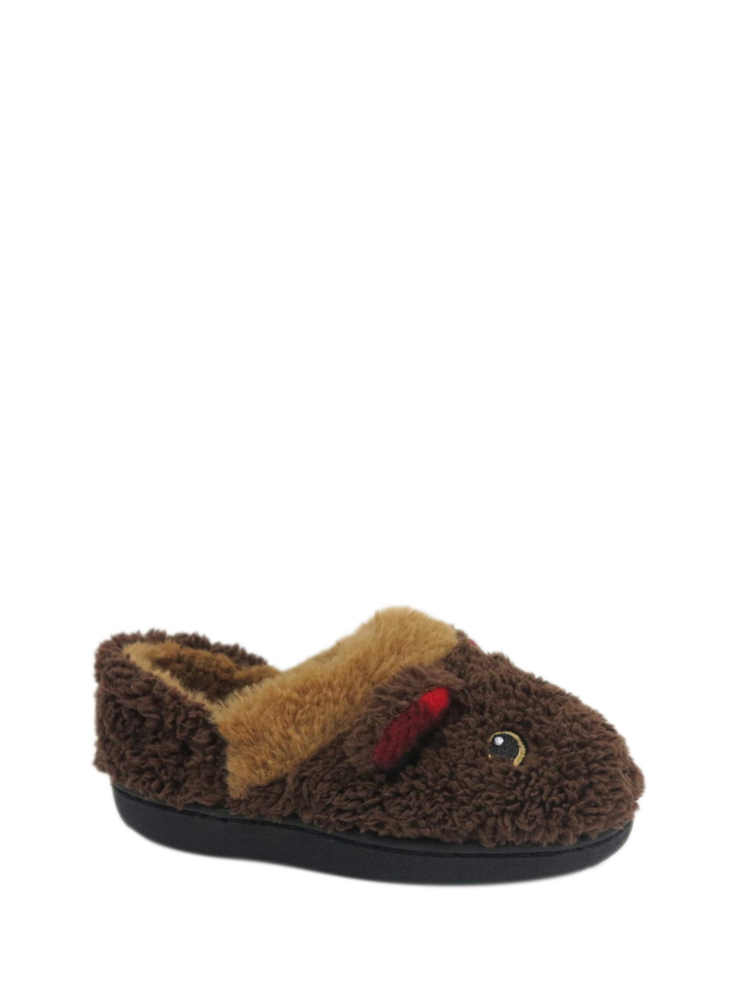Wonder Nation Toddler Boy Aline Cute Critter face Fur Slippers (7-8 Toddler Brown