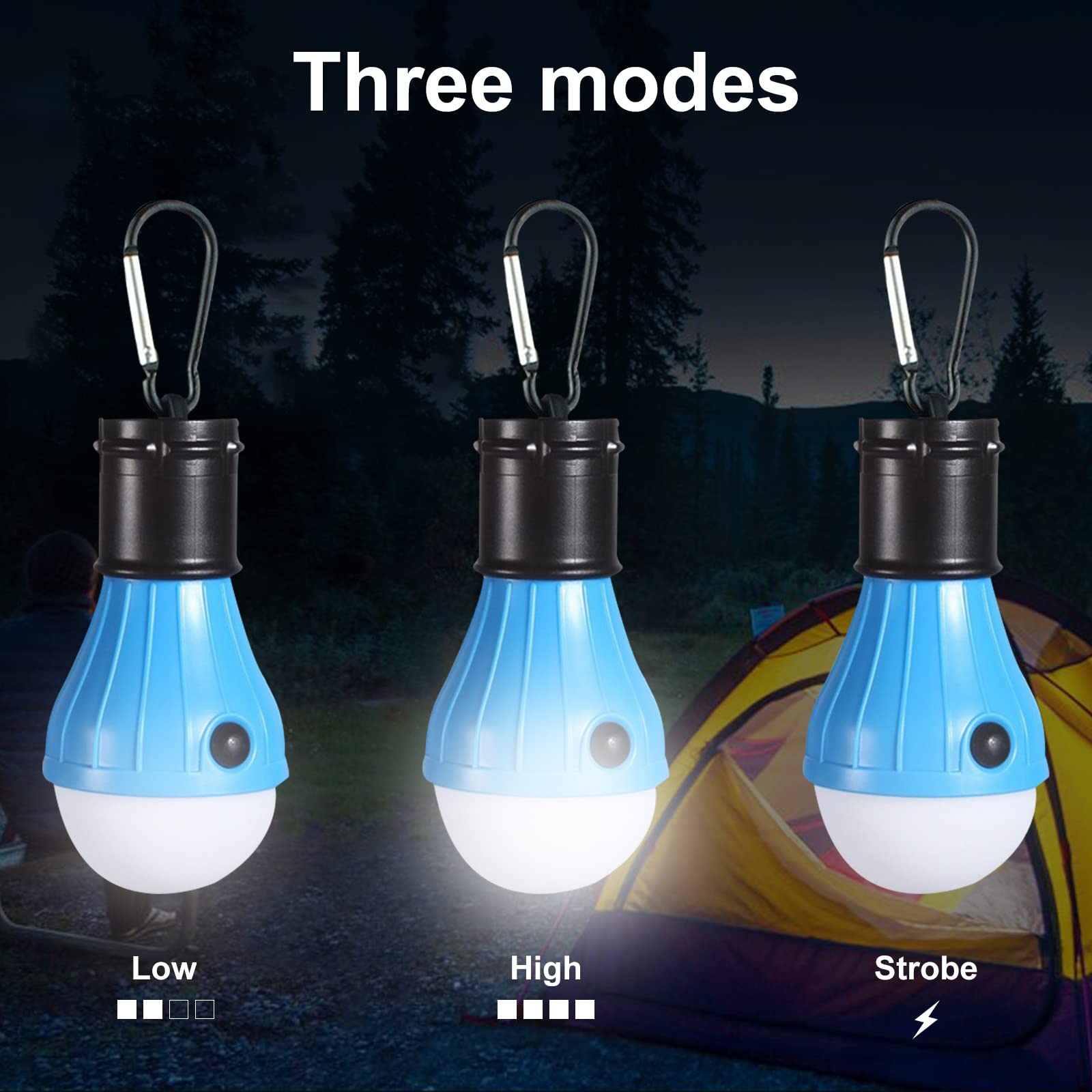 LED Camping Tent Lantern, Portable Outdoor Waterproof Emergency Light Bulb, Battery Powered with Clip Hook, Super Bright, for Hiking, Party,Camping, Fishing, Power Failure (=4 Packs, Multi-Color)