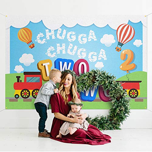 PAKBOOM Chugga Chugga Two Two Backdrop Banner Background - 2nd Train Birthday Decorations Party Supplies - 3.9 x 5.9ft
