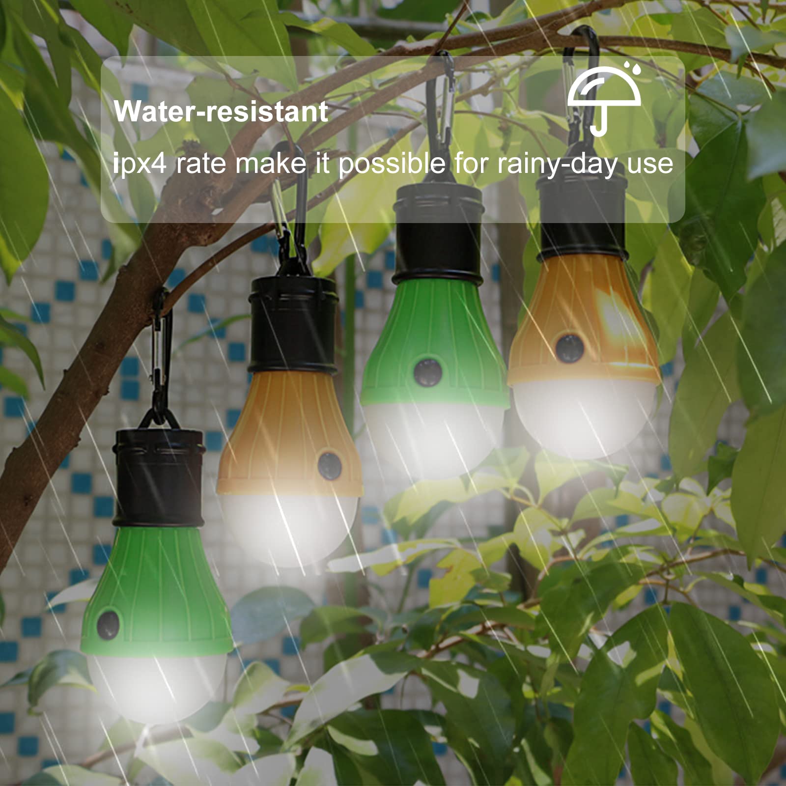 LED Camping Tent Lantern, Portable Outdoor Waterproof Emergency Light Bulb, Battery Powered with Clip Hook, Super Bright, for Hiking, Party,Camping, Fishing, Power Failure (=4 Packs, Multi-Color)