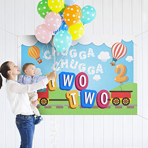 PAKBOOM Chugga Chugga Two Two Backdrop Banner Background - 2nd Train Birthday Decorations Party Supplies - 3.9 x 5.9ft