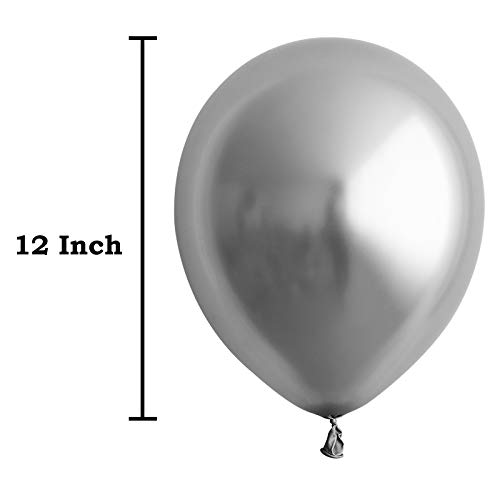 BALONAR 3.2g 12Inch 100pcs Metallic Chrome Balloon in Silver for Wedding Birthday Party Decoration (Silver)