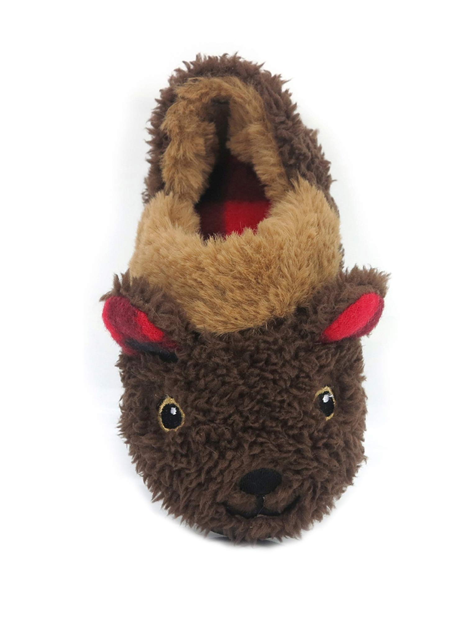 Wonder Nation Toddler Boy Aline Cute Critter face Fur Slippers (7-8 Toddler Brown
