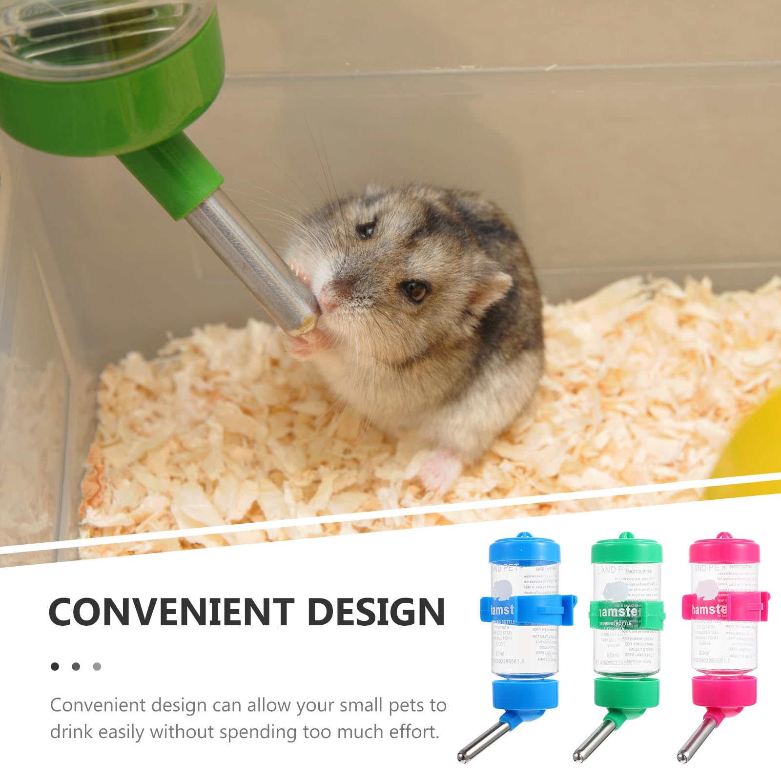 POPETPOP 3 Pcs Hamsters Water Bottle - 2.7 oz Automatic No Drip Hanging Drinking Dispenser, Small Animals Water Feeder Drinking Fountain for Guinea Pig Squirrel Rabbit Dwarf Gerbil Chinchilla