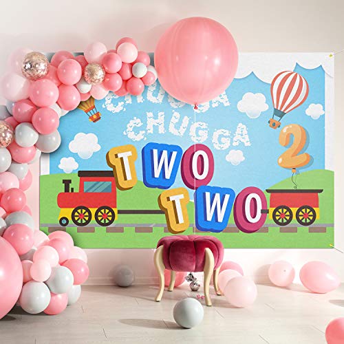 PAKBOOM Chugga Chugga Two Two Backdrop Banner Background - 2nd Train Birthday Decorations Party Supplies - 3.9 x 5.9ft