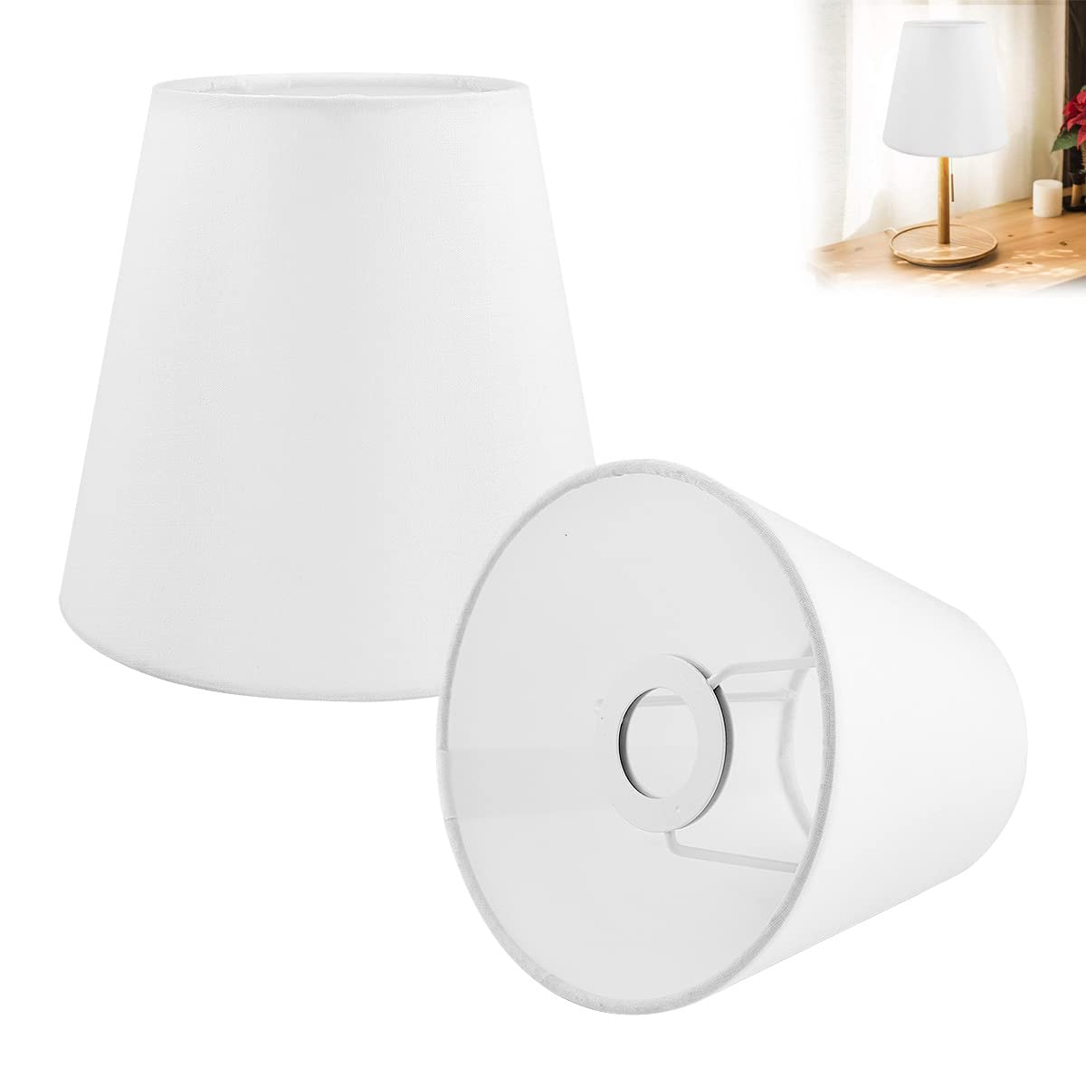 2pcs Small Lamp Shade Linen Fabric Clip On Bulb Lampshade Barrel Cloth Lamp Cover Replacement Linen Lampshade for Bedroom, Bedside Table Lamp, Wall Lamp(White)