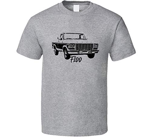 CarGeekTees 1979 F100 Pickup Truck Three Quarter Angle View with Model Name Light Color T Shirt M Sport Grey