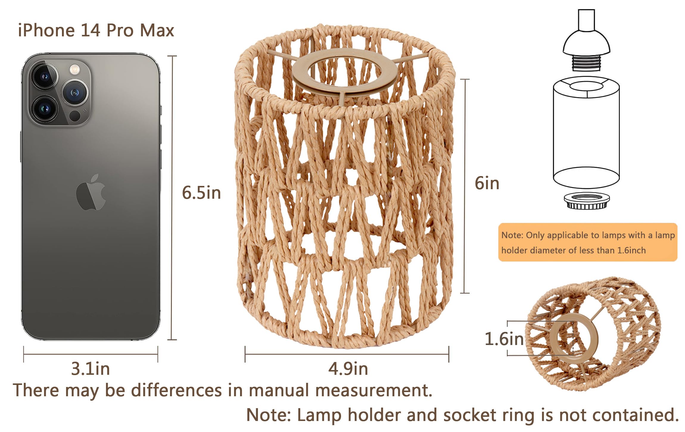 2 Pack Rattan Lamp Shade, Retro Small Wicker Lamp Shade Replacement, 6in Height, 4.9in Diameter, Woven Lampshade for Floor Lamps, Pendant Light, Chandelier, Desk lamp, Wall Sconces Light Fixture