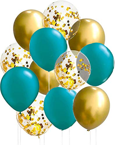 Teal Gold Balloons Teal Gold Party Decorations of 15pcs for Teal Gold Birthday Decorations Women/Teal Gold Bridal Shower Decorations/Teal Gold Wedding Decorations
