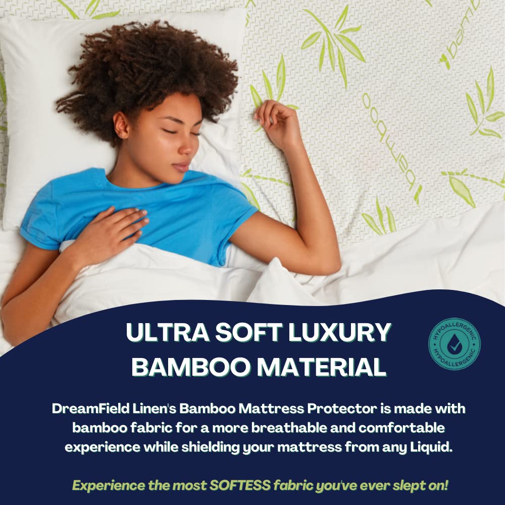 Bamboo Mattress Protector with Zipper - 100% Waterproof Full Size Cooling Mattress Cover - Ultra Soft Jacquard Fabric Breathable Noiseless Mattress Pad Cover - Zippered Mattress Encasement