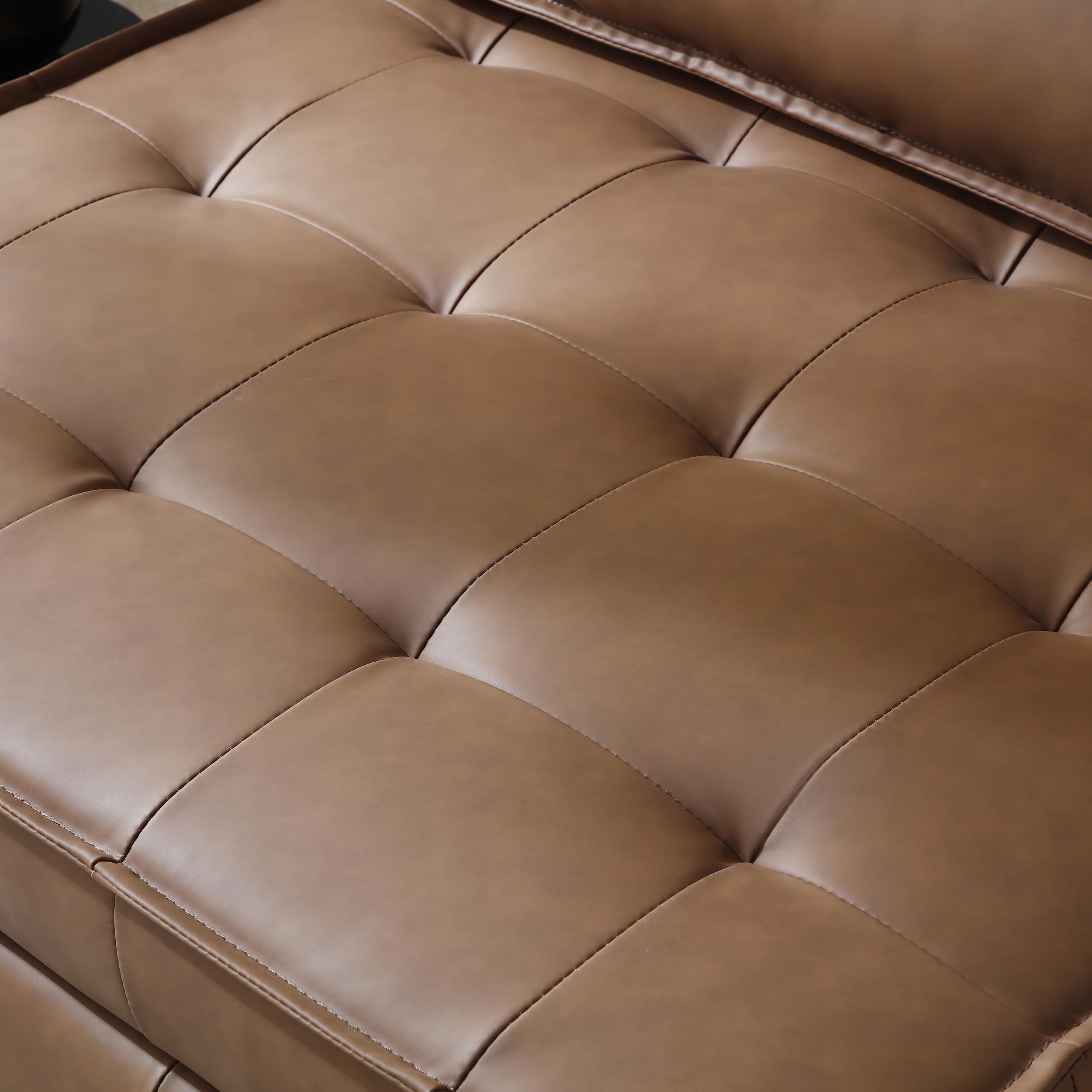 LIADTOP Pull Out Sofa, Small Tufted Velvet Convertible Couch, Easy to Assembly Faux Leather Single Bed with Removeable Backrest for Living Room Apartment (Brown+Fabric)