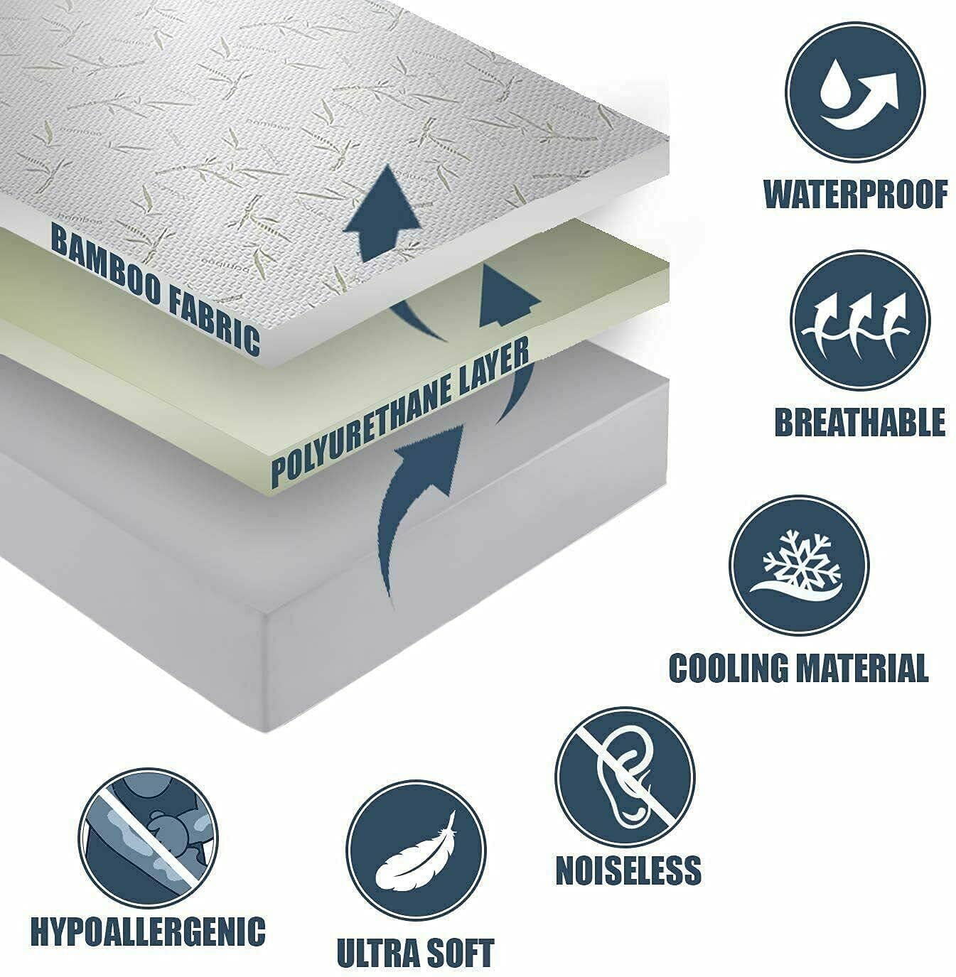 Bamboo Mattress Protector with Zipper - 100% Waterproof Full Size Cooling Mattress Cover - Ultra Soft Jacquard Fabric Breathable Noiseless Mattress Pad Cover - Zippered Mattress Encasement