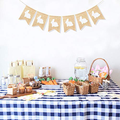 Uniwish Rabbit Banner Burlap Easter Decorations Garland Bunny Bunting Home Decor for Mantle Fireplace Rustic Spring Themed Baby Shower Birthday Party Supplies