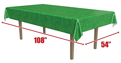 Beistle Disposable Plastic Grass Print Rectangular Tablecloth for Sports Football Theme Birthday Easter Party Supplies, 54"x108", green