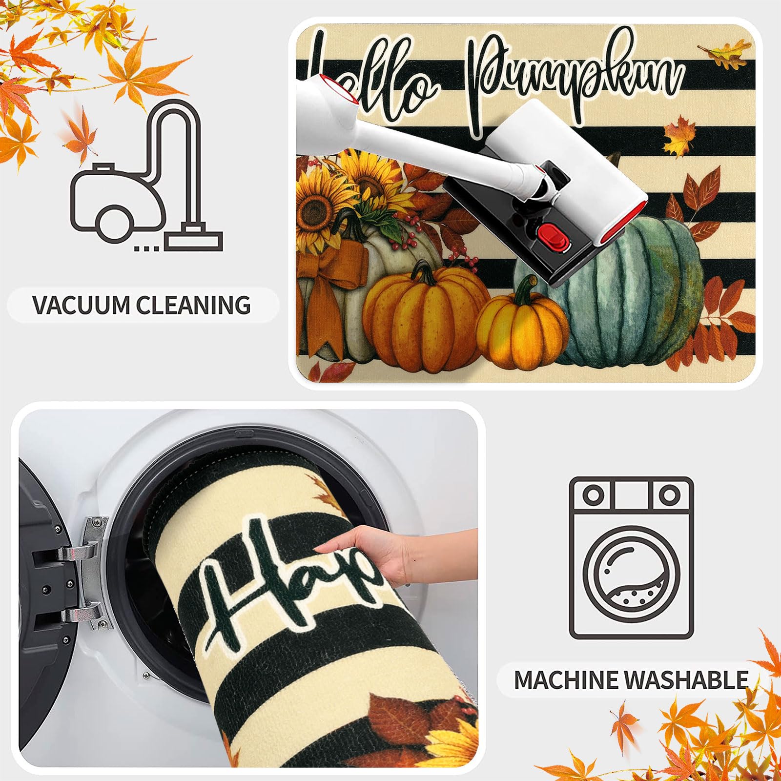 Ileading Fall Kitchen Rugs Sets 3 Piece with Runner Thanksgiving Sunflowers Rugs for Kitchen Happy Fall Y'all Kitchen Carpet Mat Autumn Harvest Kitchen Mats for Kitchen Laundry Room Office