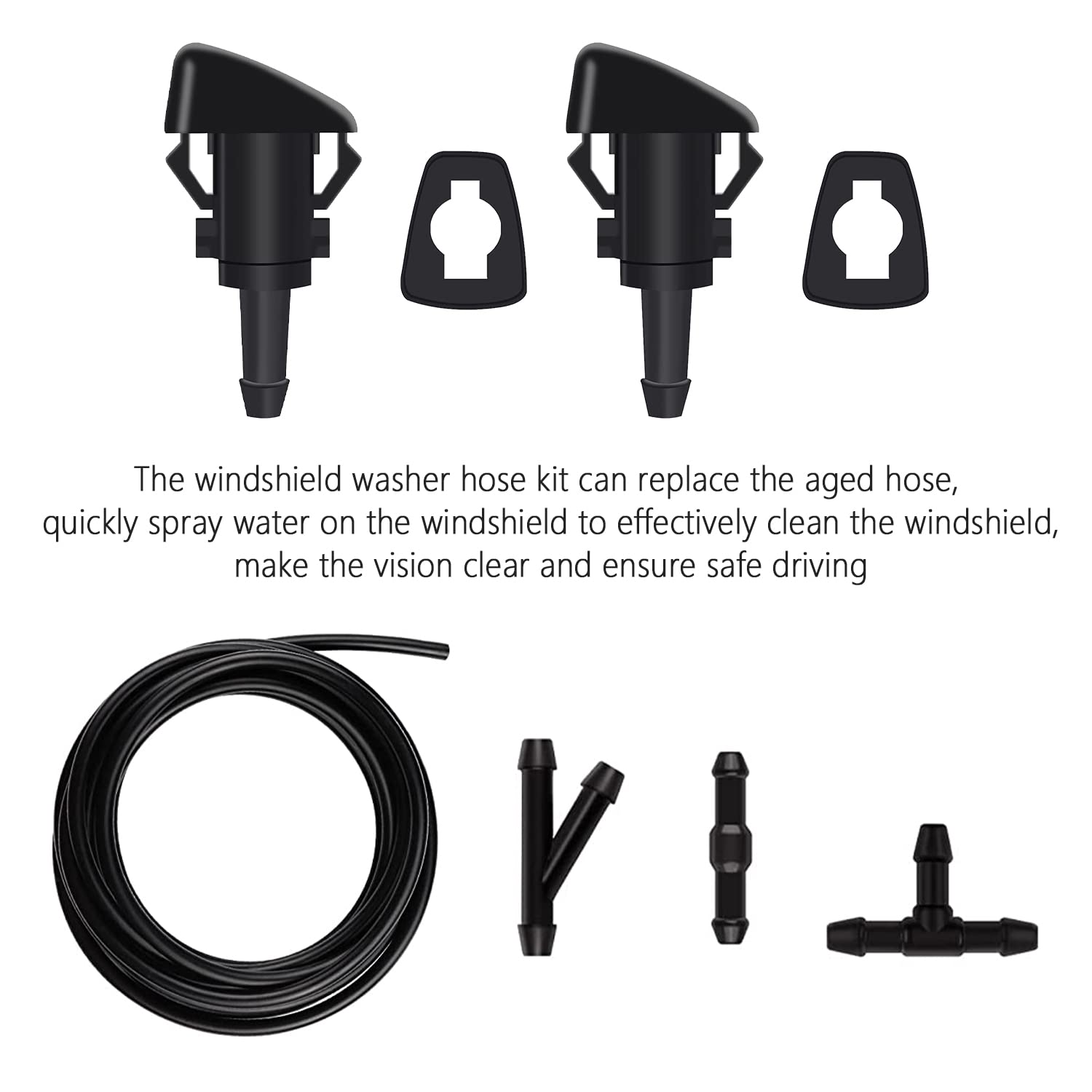 Windshield Washer Nozzles Hose Kit,Hose Connectors,Windshield Washer Spray Nozzle and Gaskets,Compatible with Dodge,Ram,Chrysler (Windshield Washer Nozzles Kit&Blue Removal Tool)