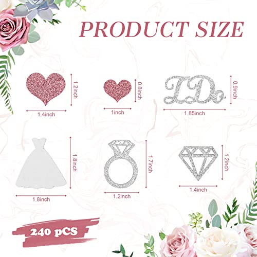 240 Pieces Glitter Wedding Table Confetti Rose Gold Heart Confetti Silver Diamond Ring Confetti Glitter I Do Confetti for Bridal Shower Decoration Engagement Bachelorette Party Table Scatter Wedding