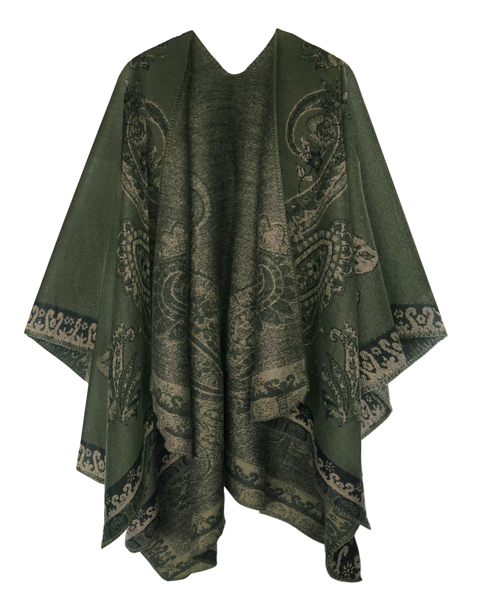 Urban CoCo Women's Color Block Shawl Wrap Open Front Poncho Cape (Series 29-Dark Green)