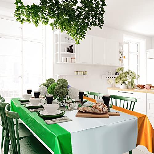 Amylove 2 Pieces Irish Tablecover St Patricks Day Tablecloth 54 x 108 Inch White Orange Green Plastic Tablecloth Lucky Disposable St Patricks Day Table Cover for Irish Day Birthday Party Decorations