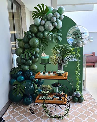Chamrrille Green Balloon Garland Arch Kit with Double Balloons, Pearl White and Green Balloons, Dark Green and Black Balloons, Emerald Green Balloons for Birthday Baby Shower Wild One Party Decorations
