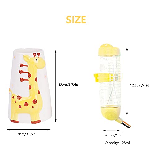BIGCAKE 125ML Hamster Water Bottle, Ceramics Small Animals No Drip Standing Drinking Waterer with Holder for Syrian Hamster Dwarf Hamsters Mice Hedgehog Gerbil Rat (Yellow)