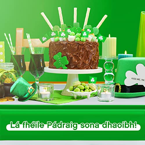 Amylove 2 Pieces Irish Tablecover St Patricks Day Tablecloth 54 x 108 Inch White Orange Green Plastic Tablecloth Lucky Disposable St Patricks Day Table Cover for Irish Day Birthday Party Decorations