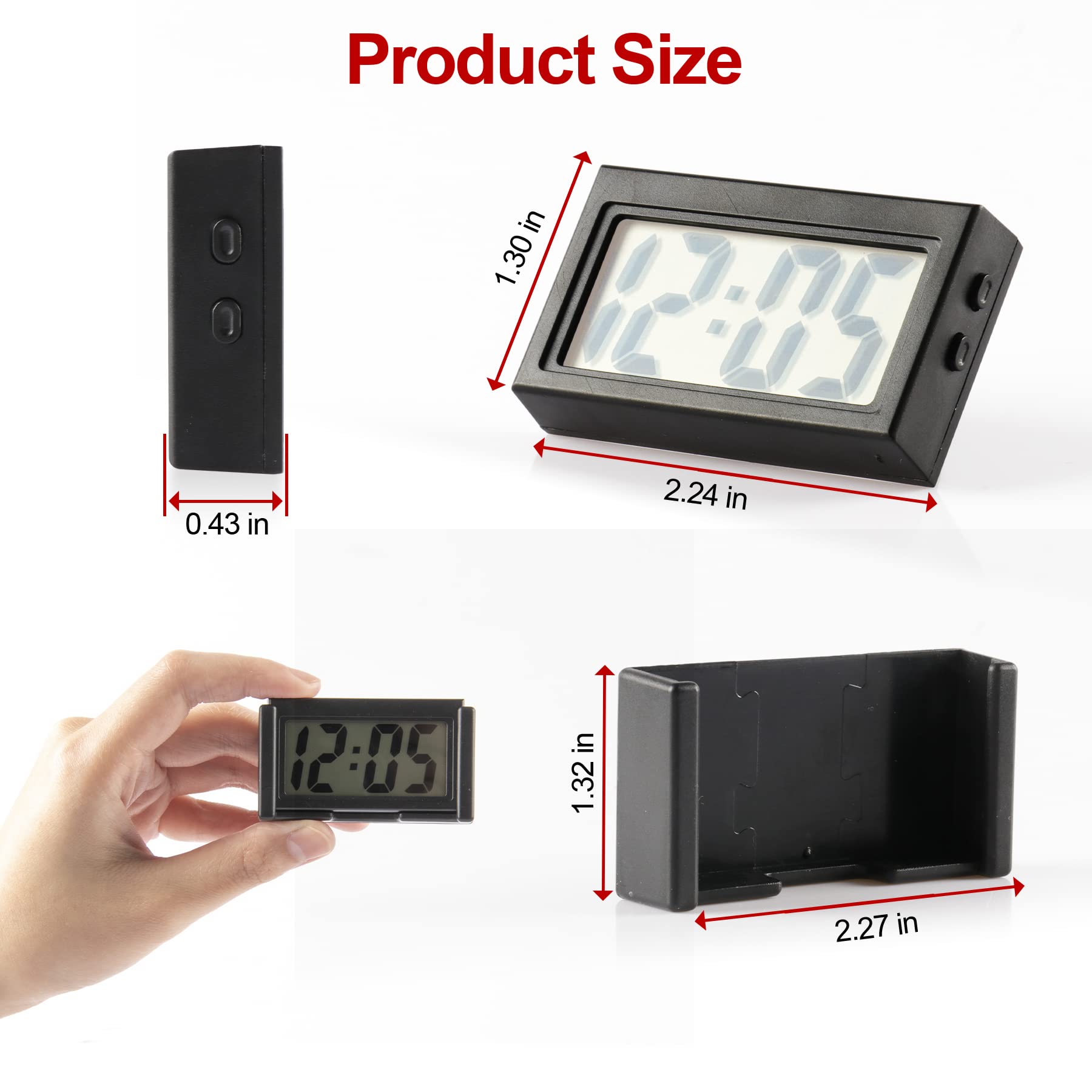 UYYE Mini Digital Car Clock Sticky Electronic Car Clock, Accessories with Clear LCD Screen Self-Adhesive Stand Digital Clock for Car Truck Dashboard Home Office Table